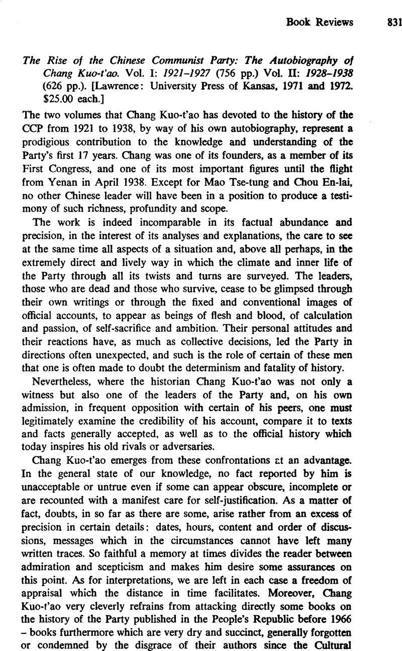 The Rise of the Chinese Communist Party: The Autobiography of Chang Kuo ...