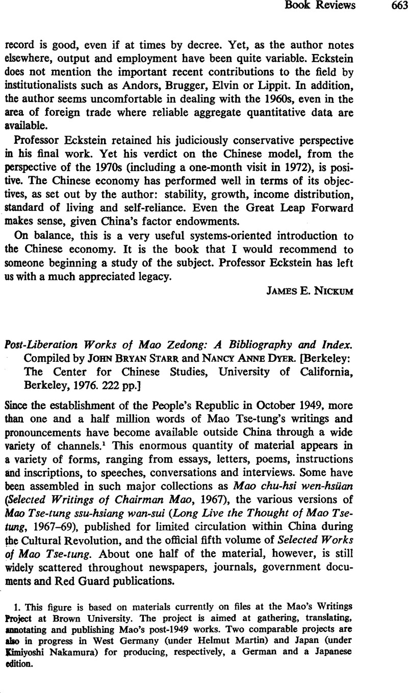 Post-Liberation Works of Mao Zedong: A Bibliography and Index. Compiled ...
