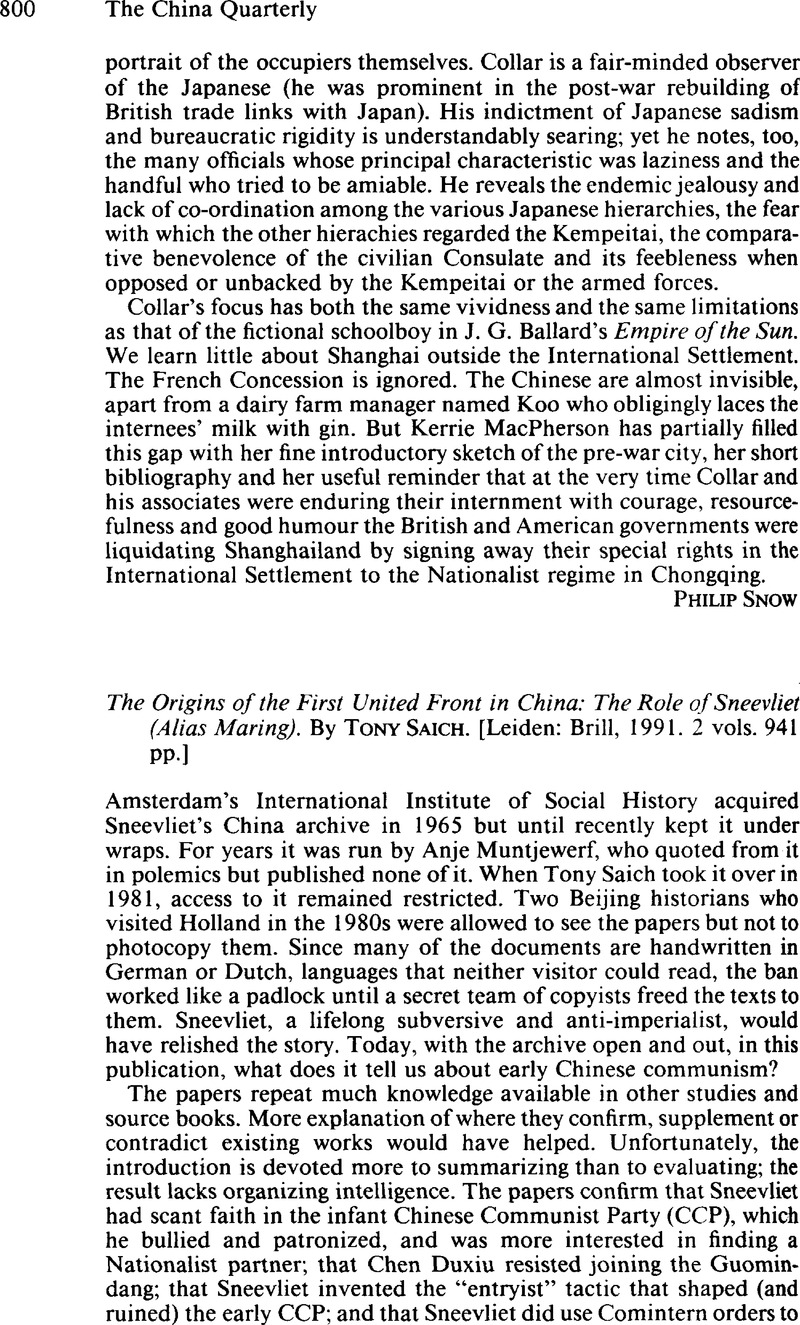 The Origins of the First United Front in China: The Role of Sneevliet ...