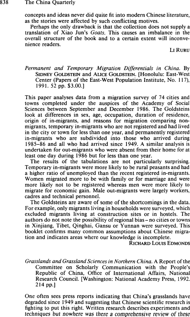 Permanent and Temporary Migration Differentials in China. By Sidney ...