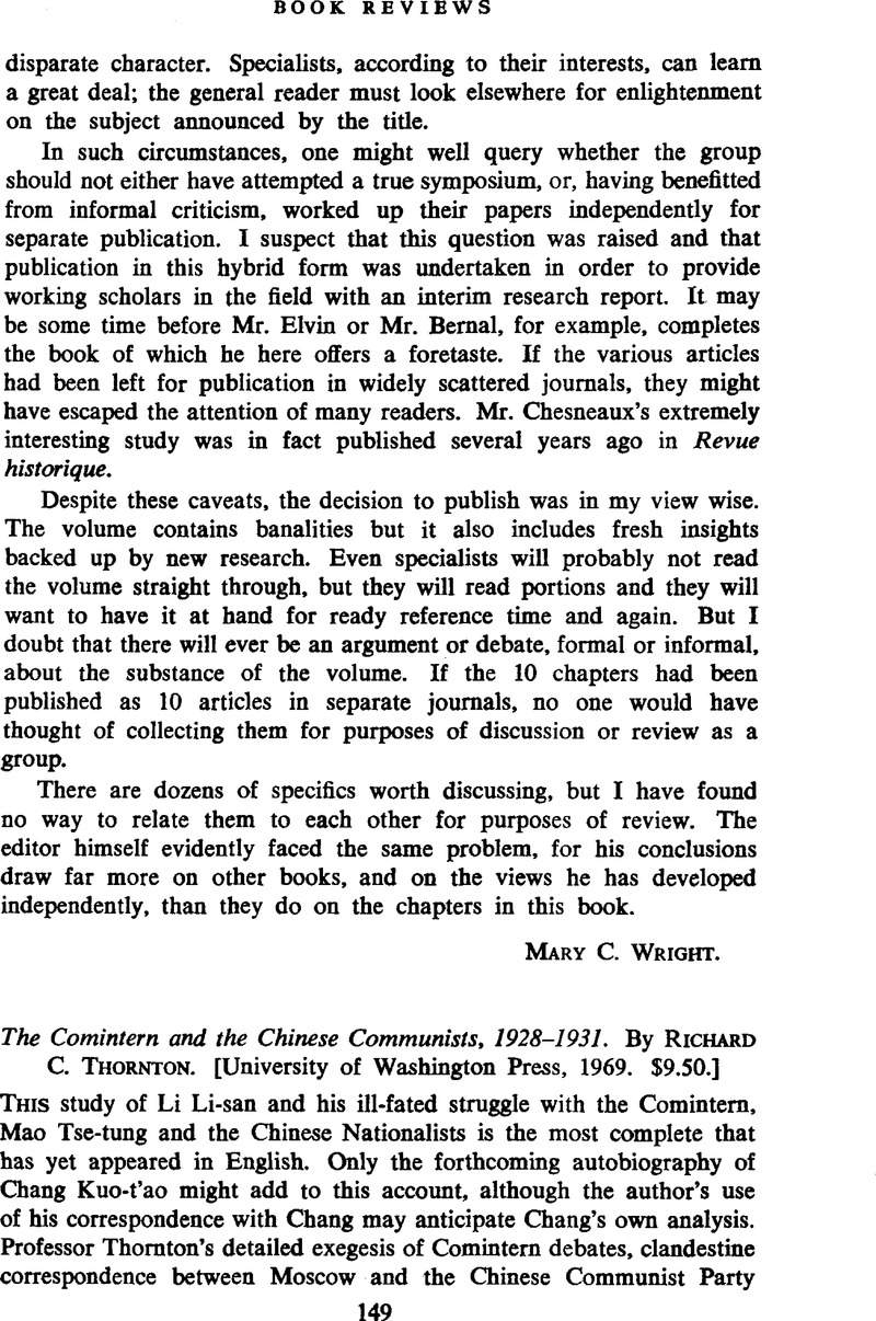 The Comintern and the Chinese Communists, 1928–1931. By Richard C ...