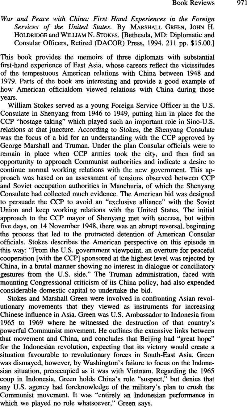 War and Peace in China: First Hand Experiences in the Foreign Services ...