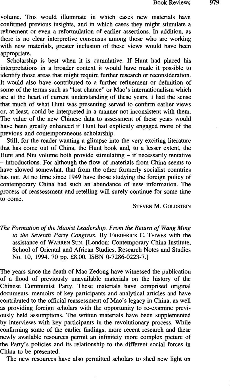 The Formation of the Maoist Leadership. From the Return of Wang Ming to ...