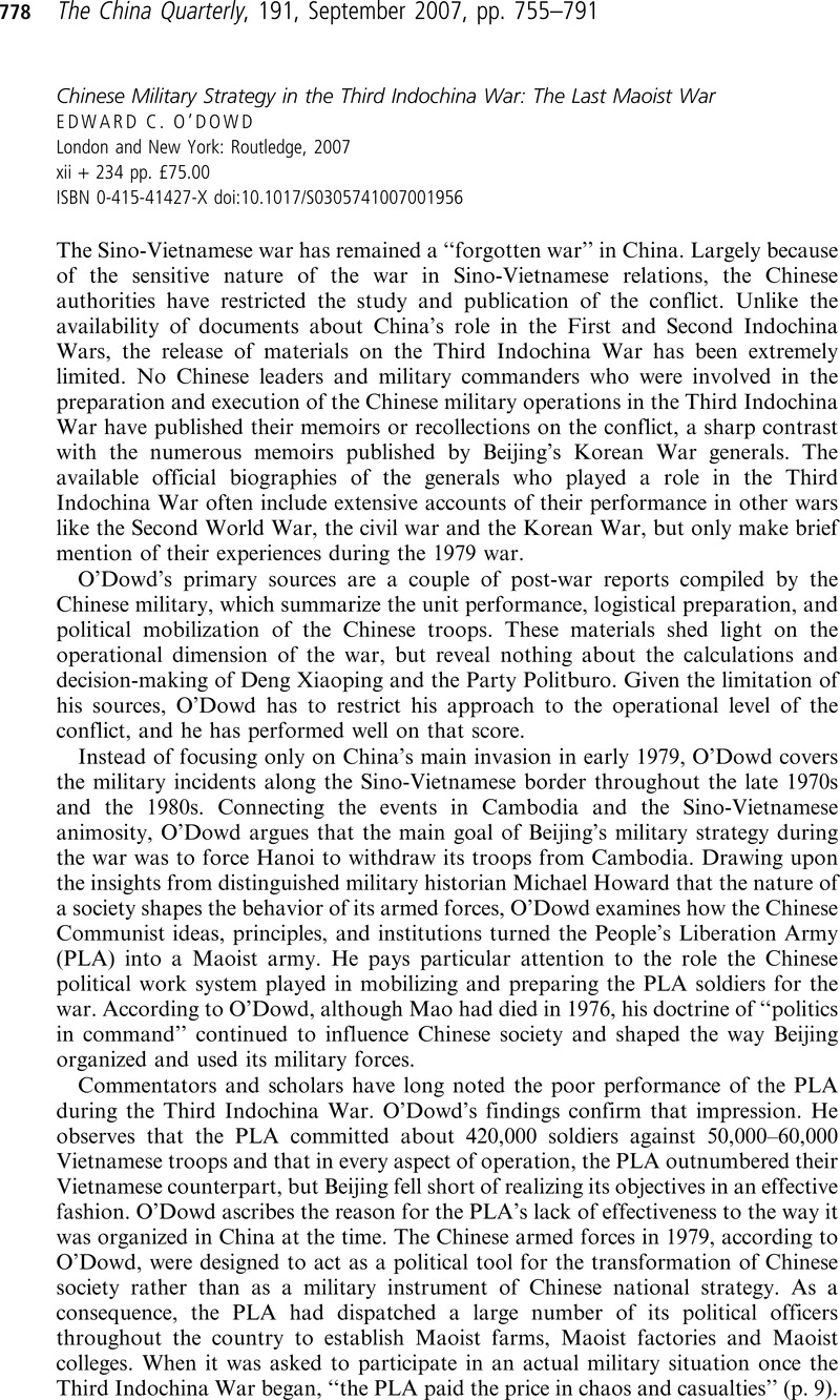 Chinese Military Strategy in the Third Indochina War: The Last Maoist ...