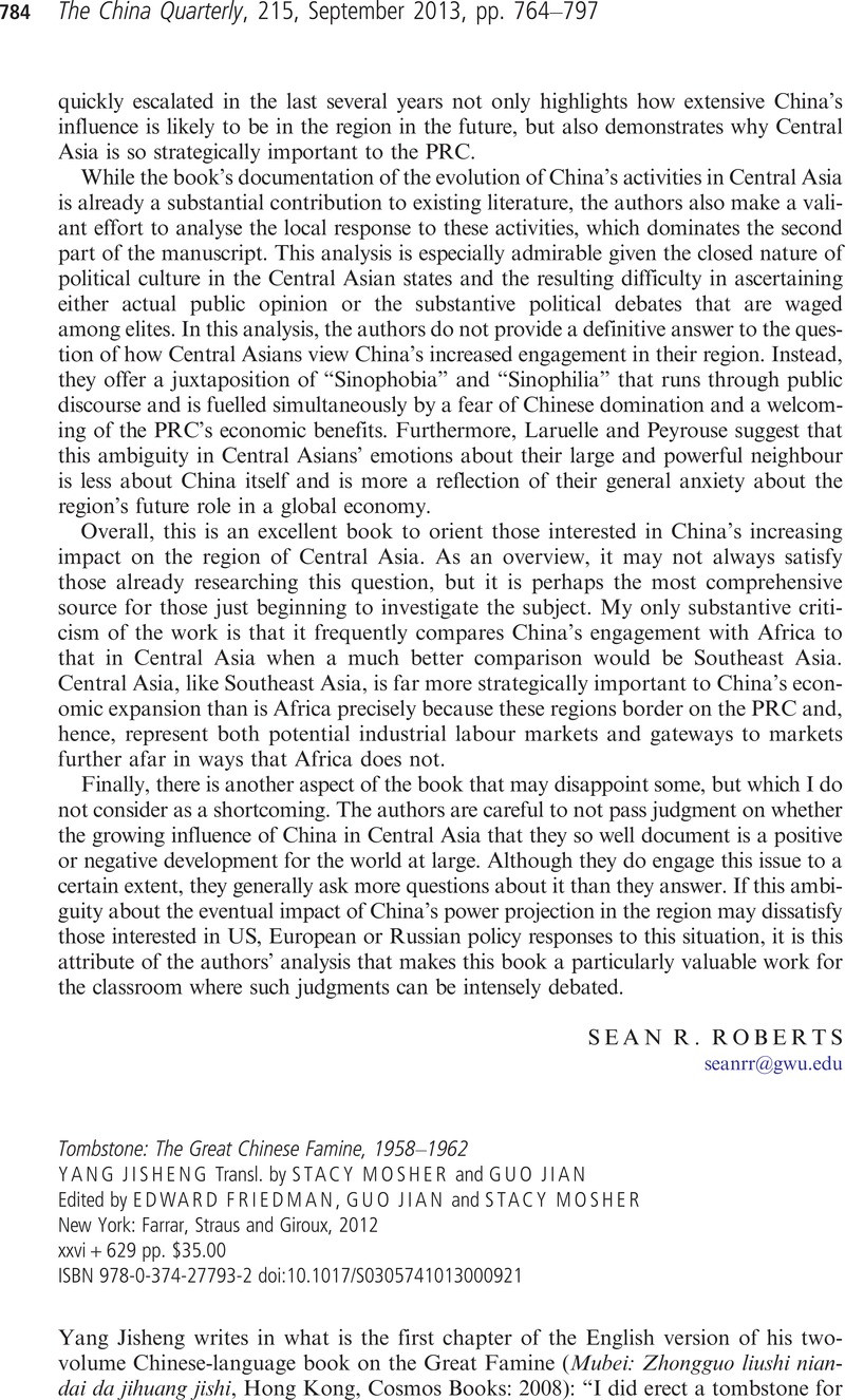 Tombstone: The Great Chinese Famine, 1958–1962. Yang Jisheng Transl. by ...