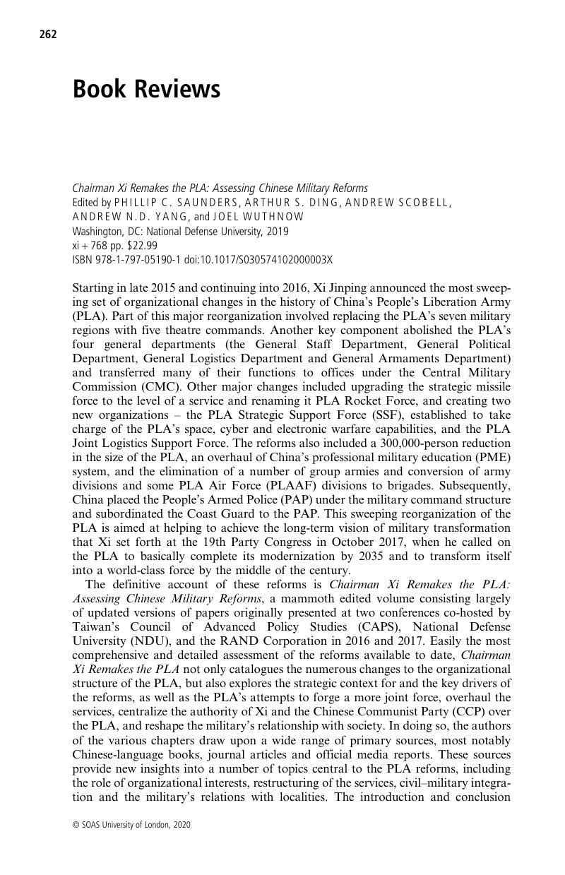 Chairman Xi Remakes the PLA: Assessing Chinese Military Reforms Edited ...