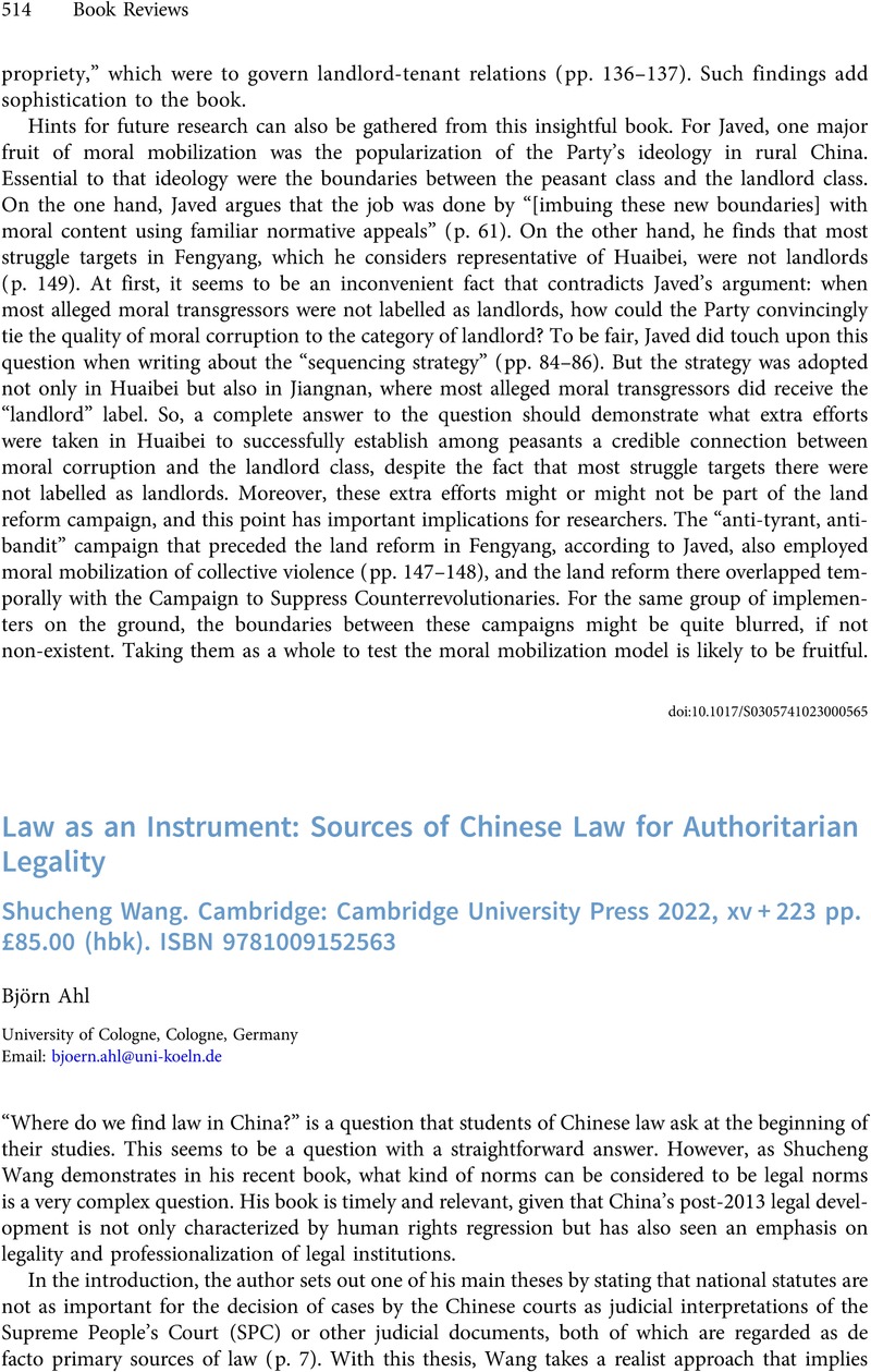 Law as an Instrument: Sources of Chinese Law for Authoritarian Legality ...
