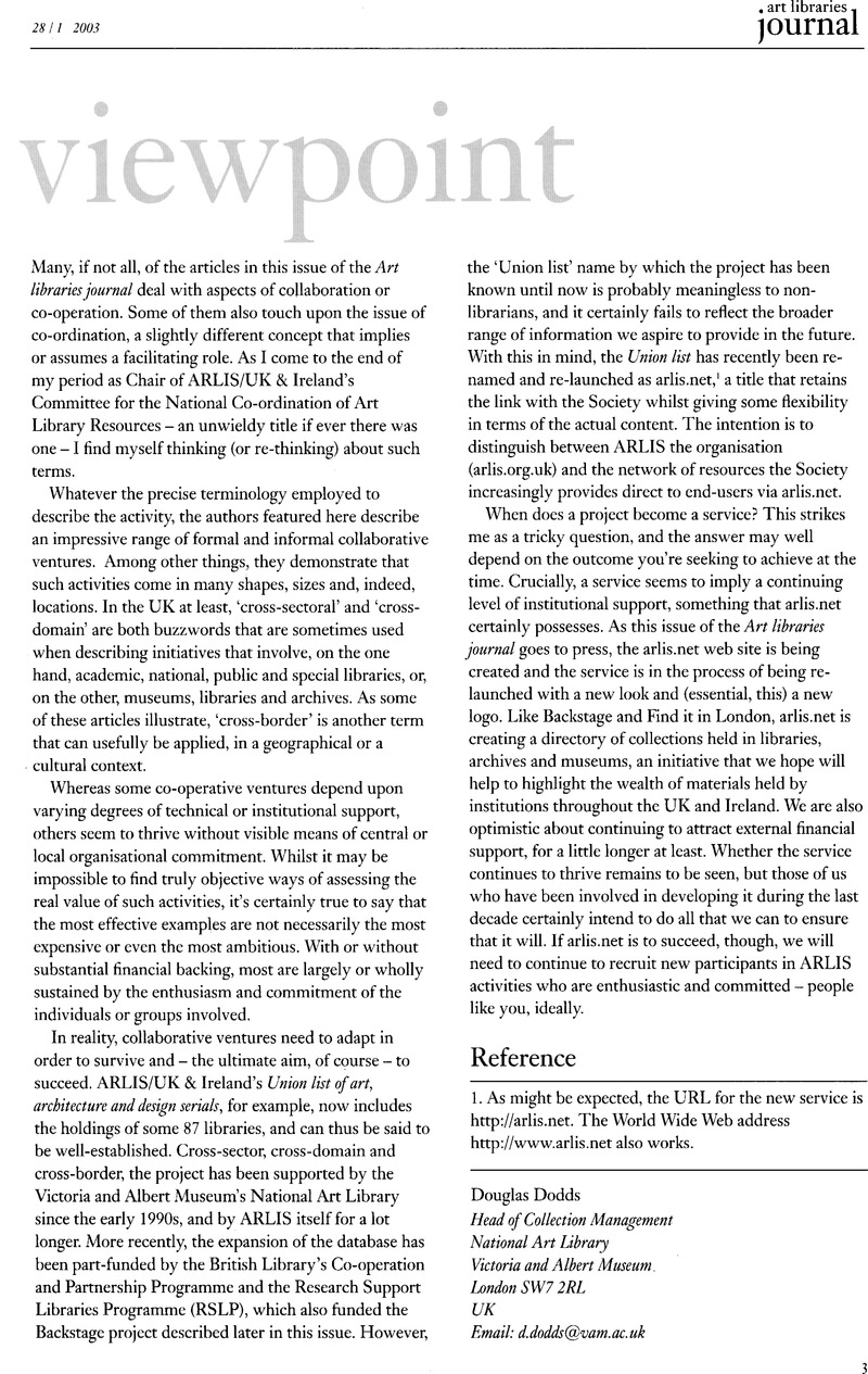 Viewpoint | Art Libraries Journal | Cambridge Core