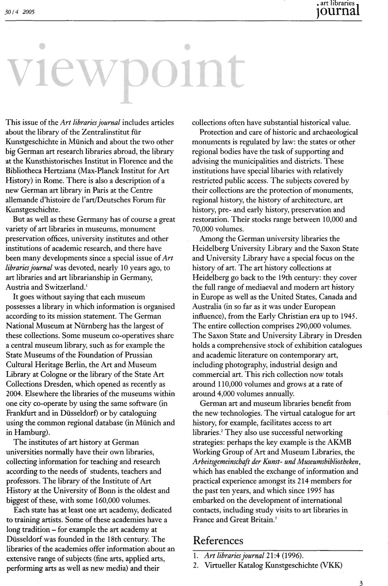 Viewpoint | Art Libraries Journal | Cambridge Core