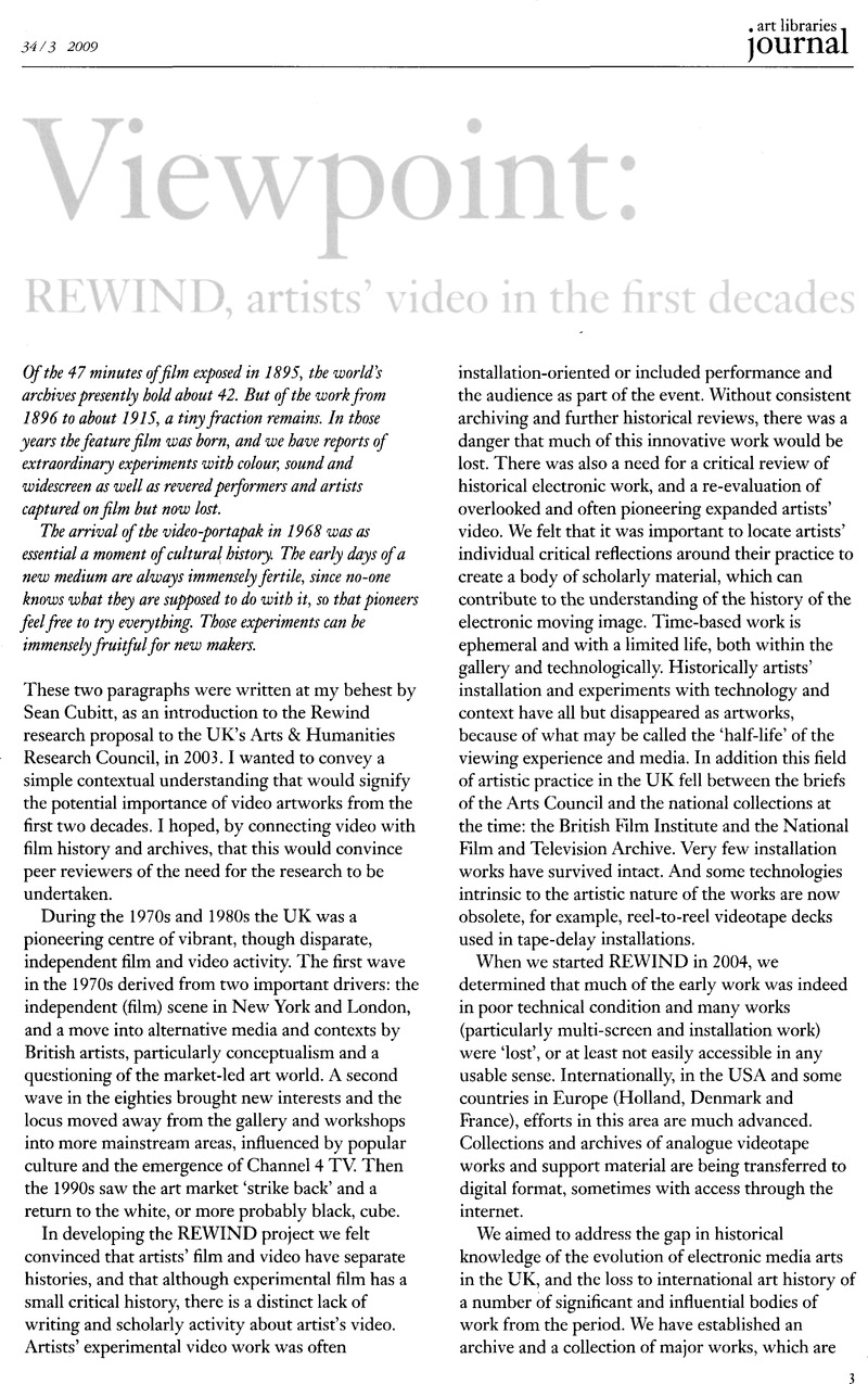 Viewpoint: REWIND, artists’ video in the first decades | Art Libraries ...
