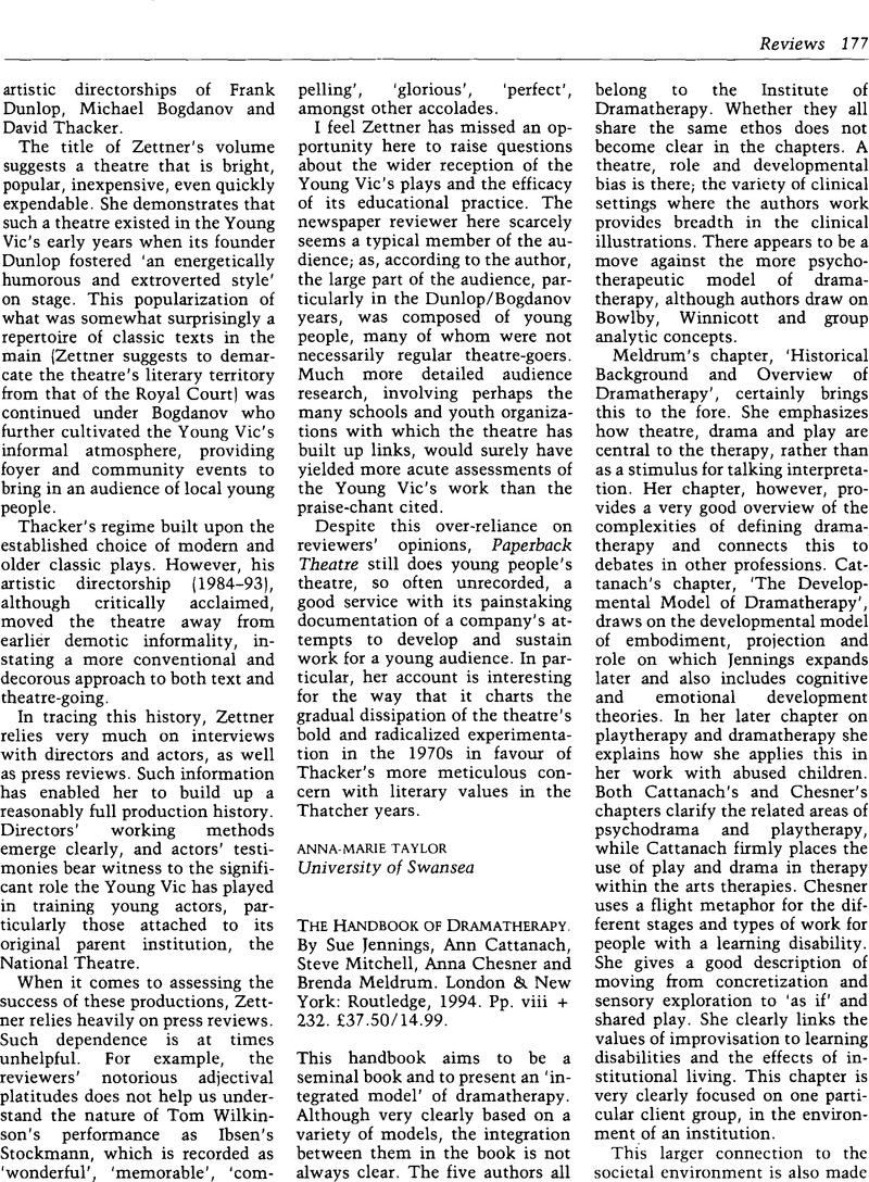 The Handbook of Dramatherapy. By Sue Jennings, Ann Cattanach, Steve ...