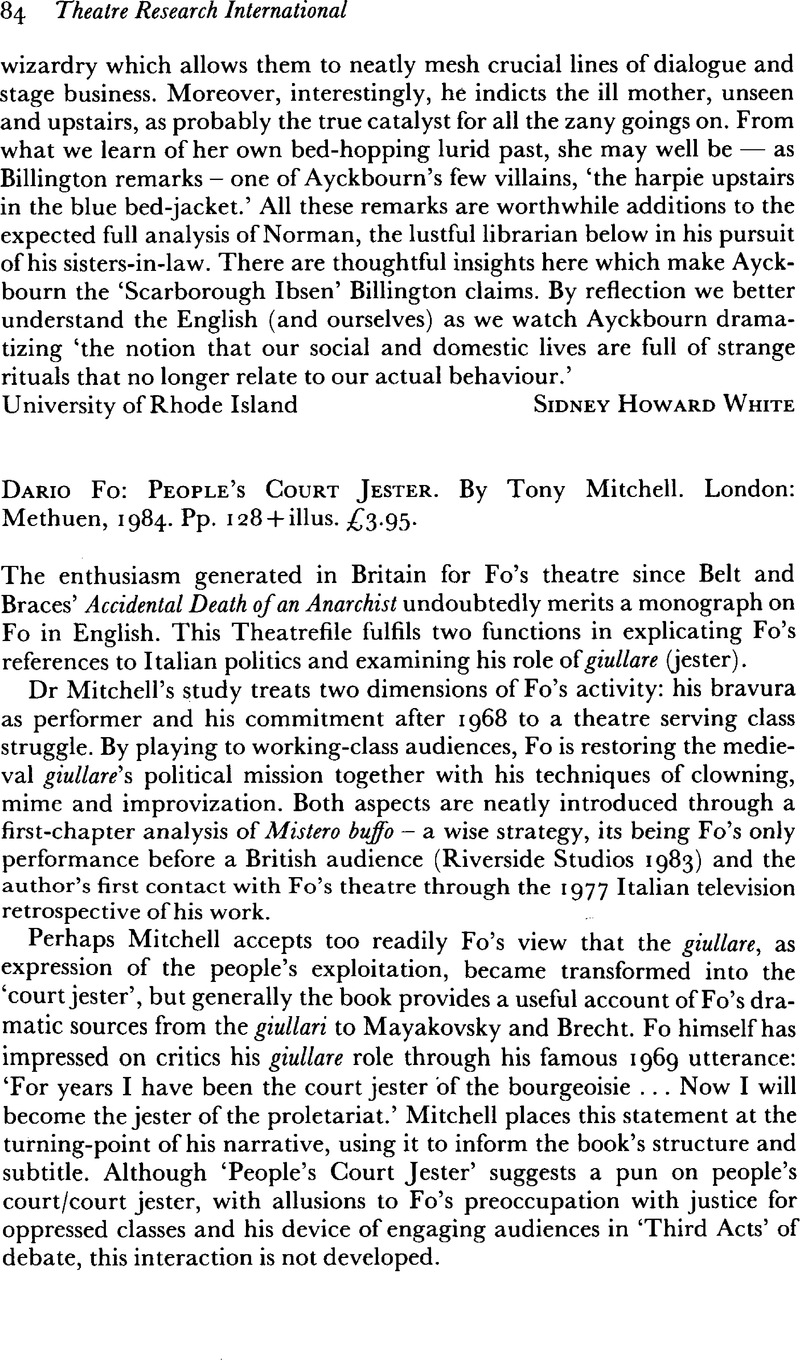 Dario Fo: People's Court Jester. By Tony Mitchell. London: Methuen ...