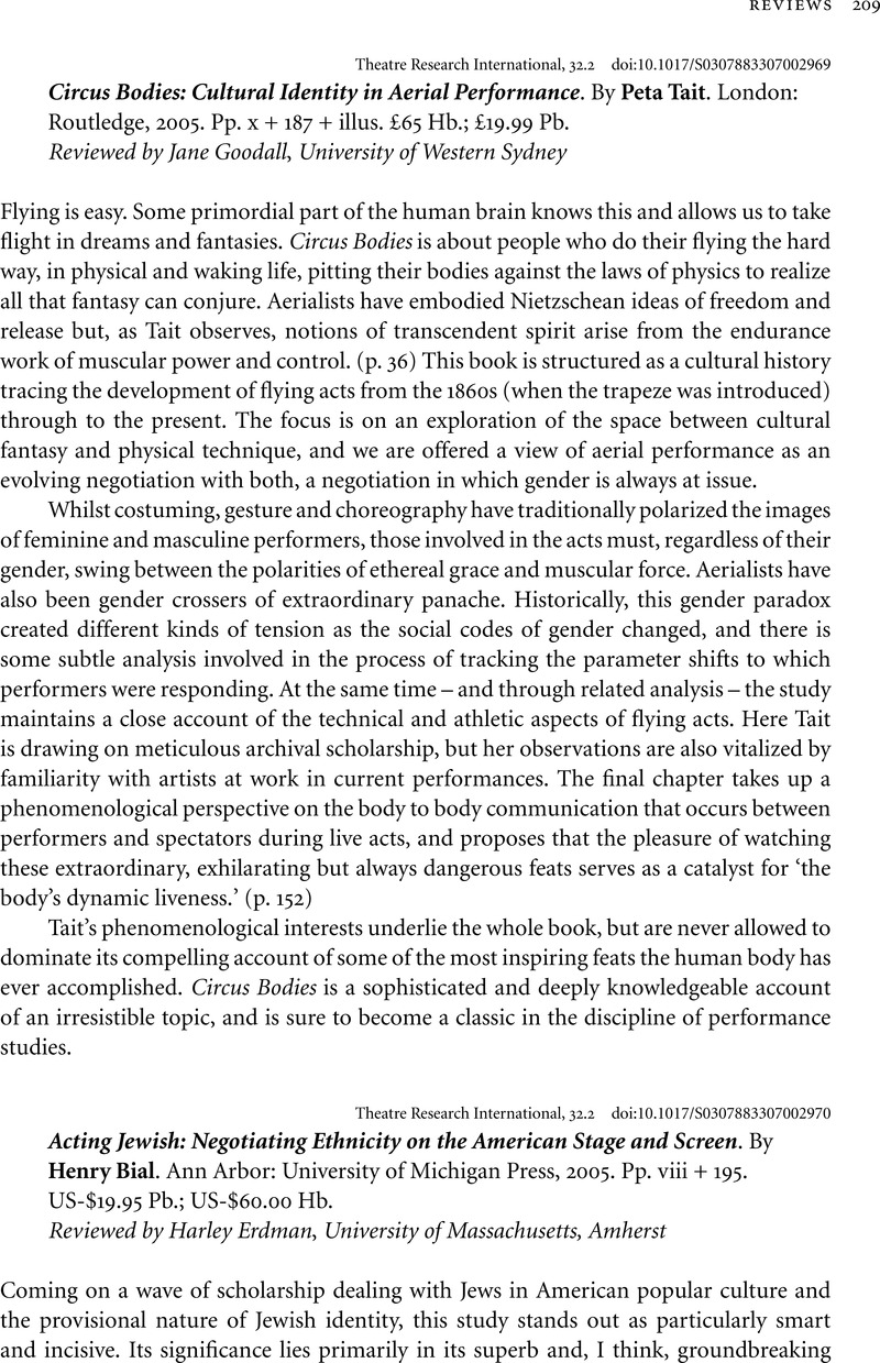 Circus Bodies: Cultural Identity in Aerial Performance. By Peta Tait ...