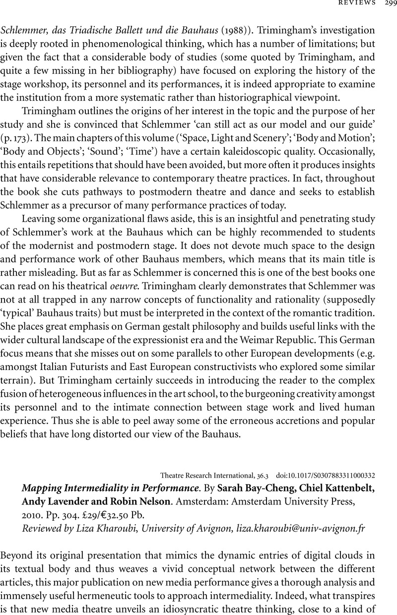 Mapping Intermediality in Performance. By Sarah Bay-Cheng, Chiel ...
