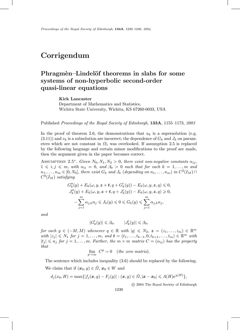 Corrigendum | Proceedings of the Royal Society of Edinburgh Section A ...