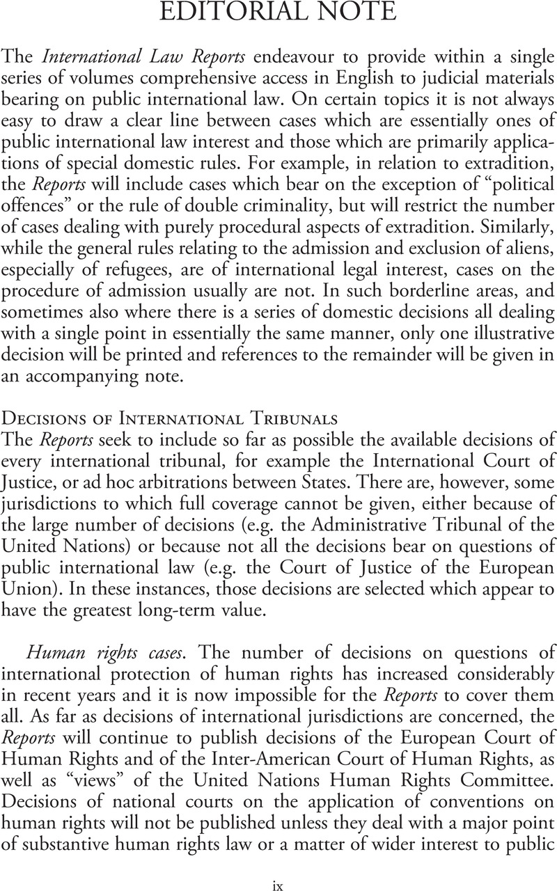 Editorial Note | International Law Reports | Cambridge Core