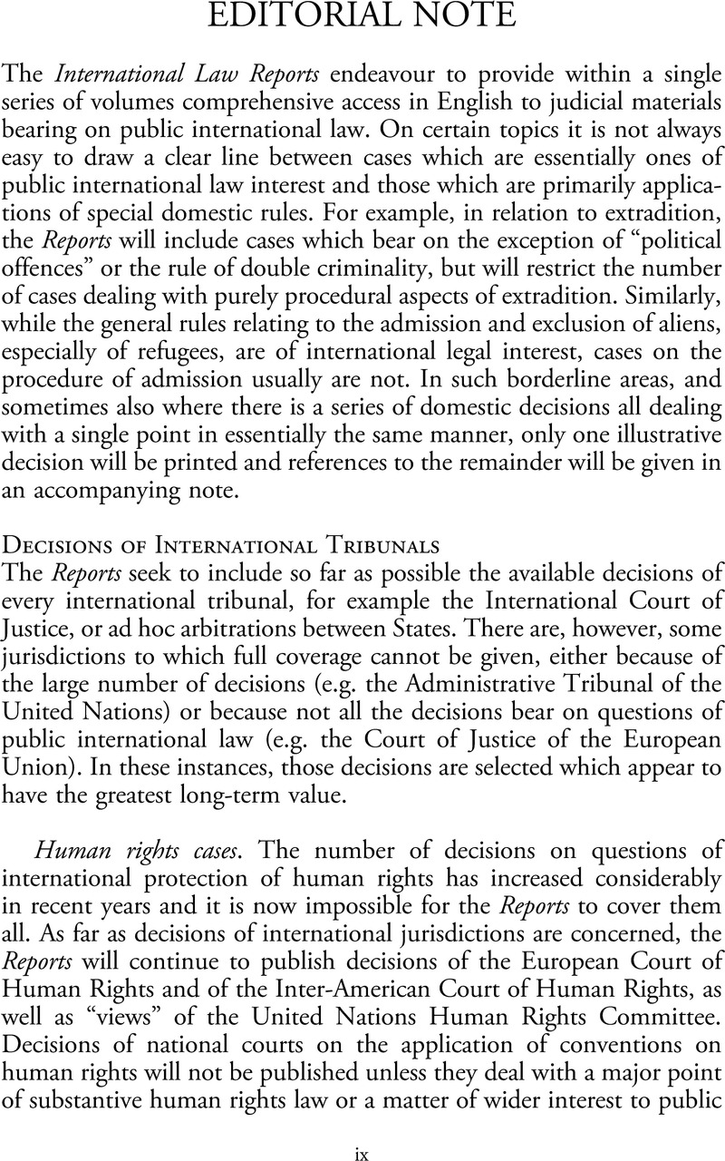 Editorial Note | International Law Reports | Cambridge Core