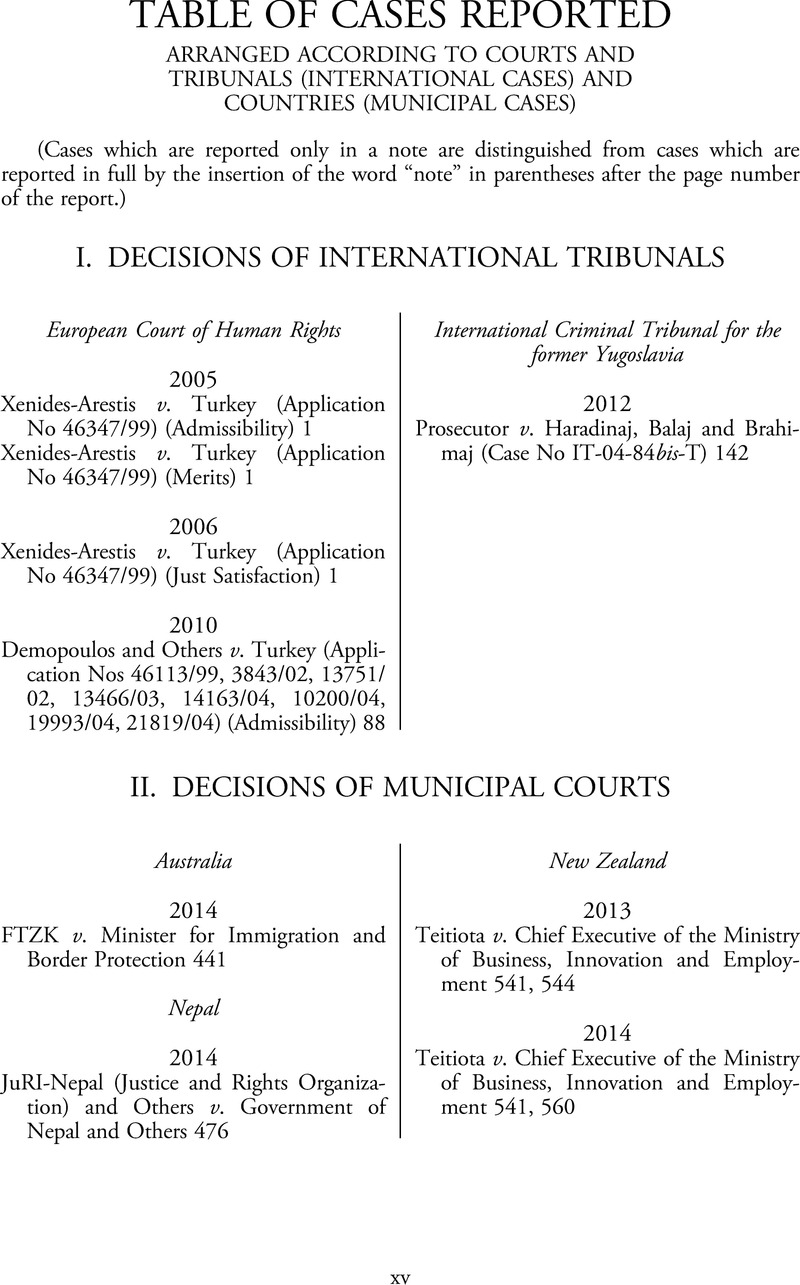 Table of Cases Reported: Arranged According to Courts and Tribunals ...