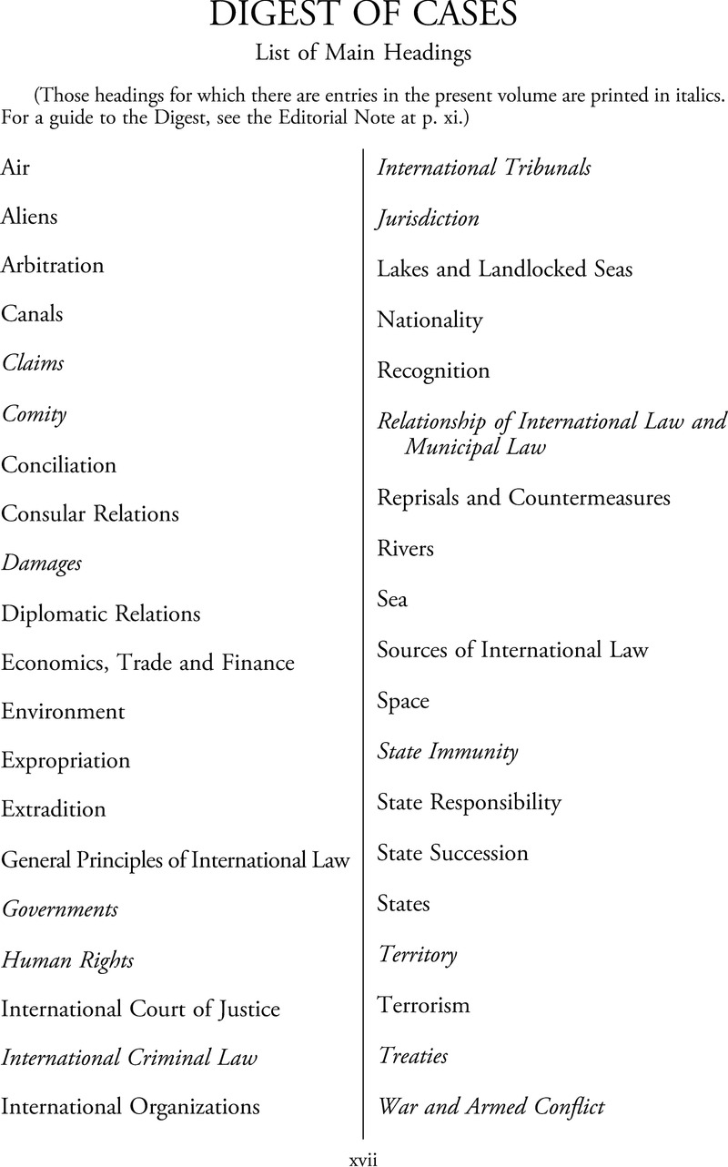 Digest of Cases: List of Main Headings | International Law Reports ...