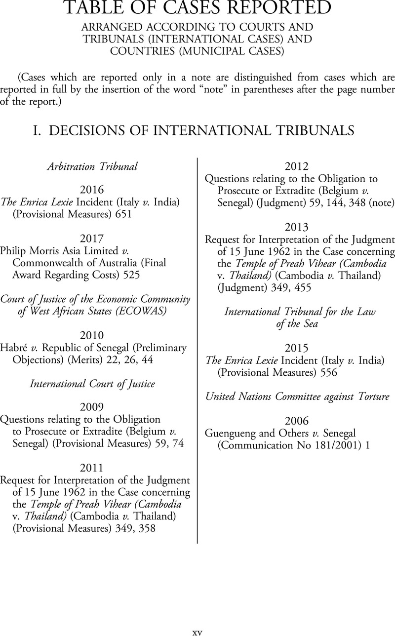 Table of Cases Reported: Arranged According to Courts and Tribunals ...