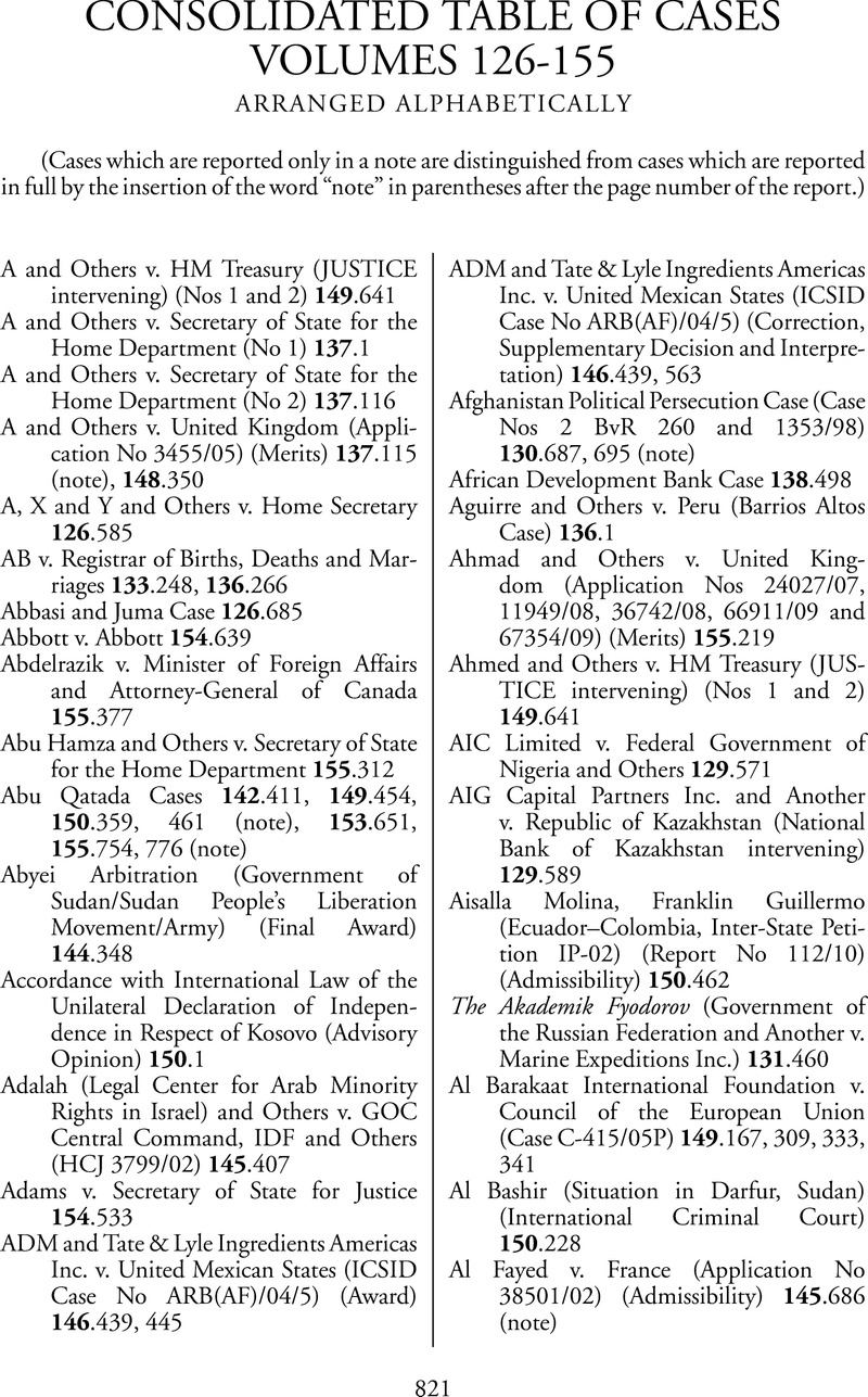 Consolidated Table of Cases Volumes 126-155 | International Law Reports ...