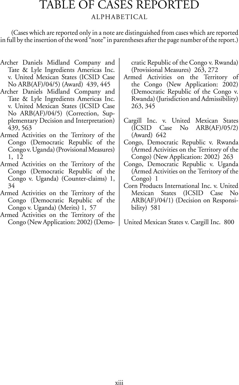 Table of Cases Reported: Alphabetical | International Law Reports ...