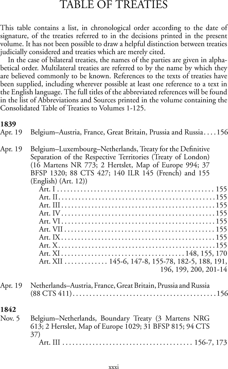 Table of Treaties | International Law Reports | Cambridge Core