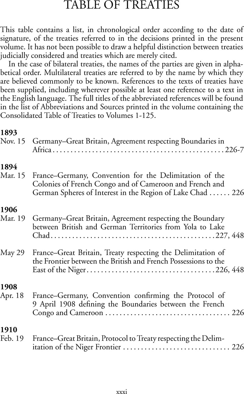 Table of Treaties | International Law Reports | Cambridge Core