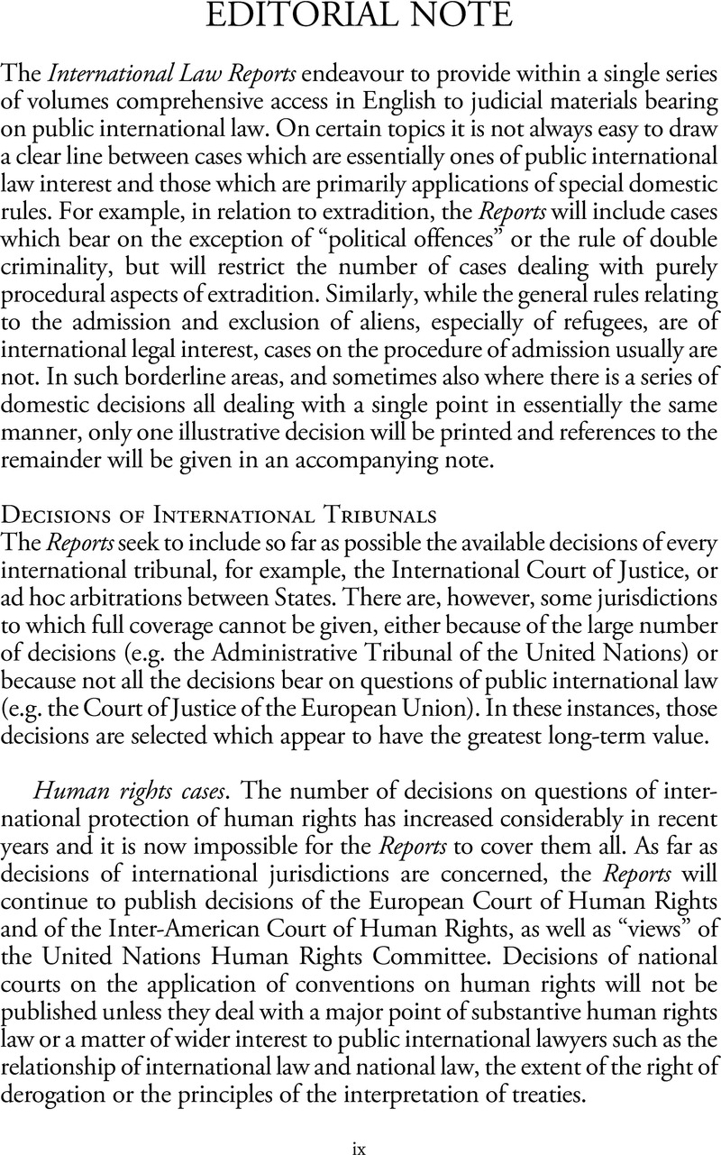 Editorial Note | International Law Reports | Cambridge Core