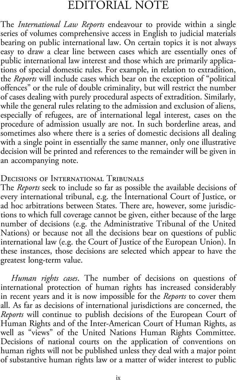 Editorial Note | International Law Reports | Cambridge Core