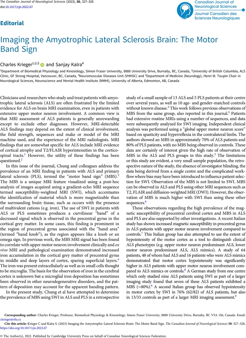 Imaging the Amyotrophic Lateral Sclerosis Brain: The Motor Band Sign ...