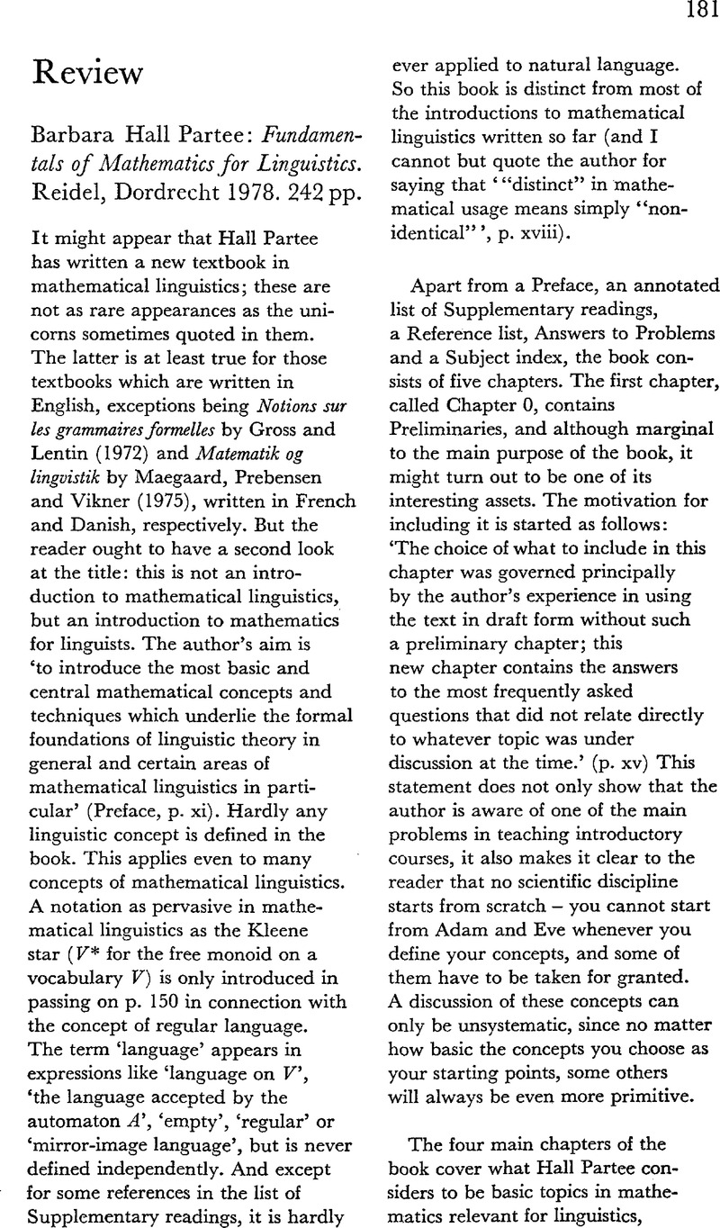 Hall Partee Barbara: Fundamentals of Mathematics for Linguistics ...