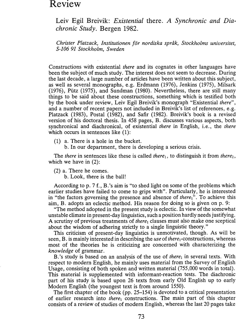 Leiv Egil Breivik: Existential there. A Synchronic and Diachronic Study ...