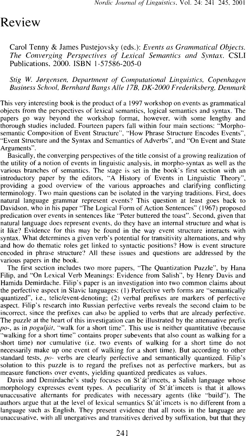 Carol Tenny & James Pustejovsky (eds.): Events as Grammatical Objects ...