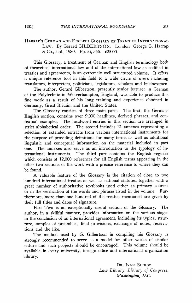 Harrap's German and English Glossary of Terms in International Law. By ...