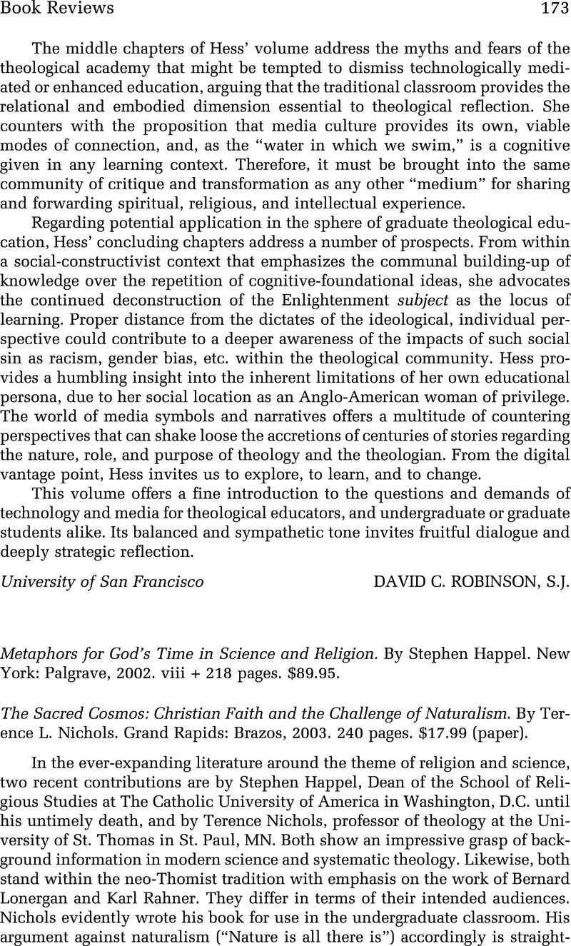 Metaphors for God's Time in Science and Religion. By Stephen Happel ...