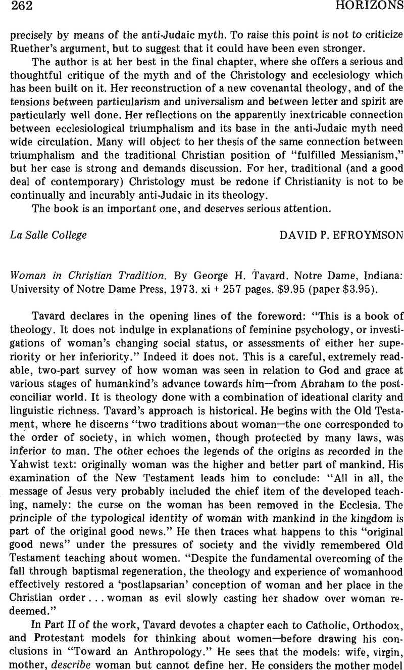 Woman In Christian Tradition By George H Tavard Notre Dame Indiana