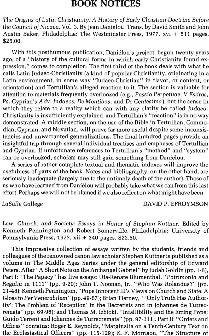 Law, Church, and Society: Essays in Honor of Stephan Kuttner. Edited by ...