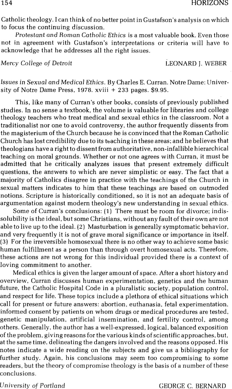 Issues In Sexual And Medical Ethics By Charles E Curran Notre Dame
