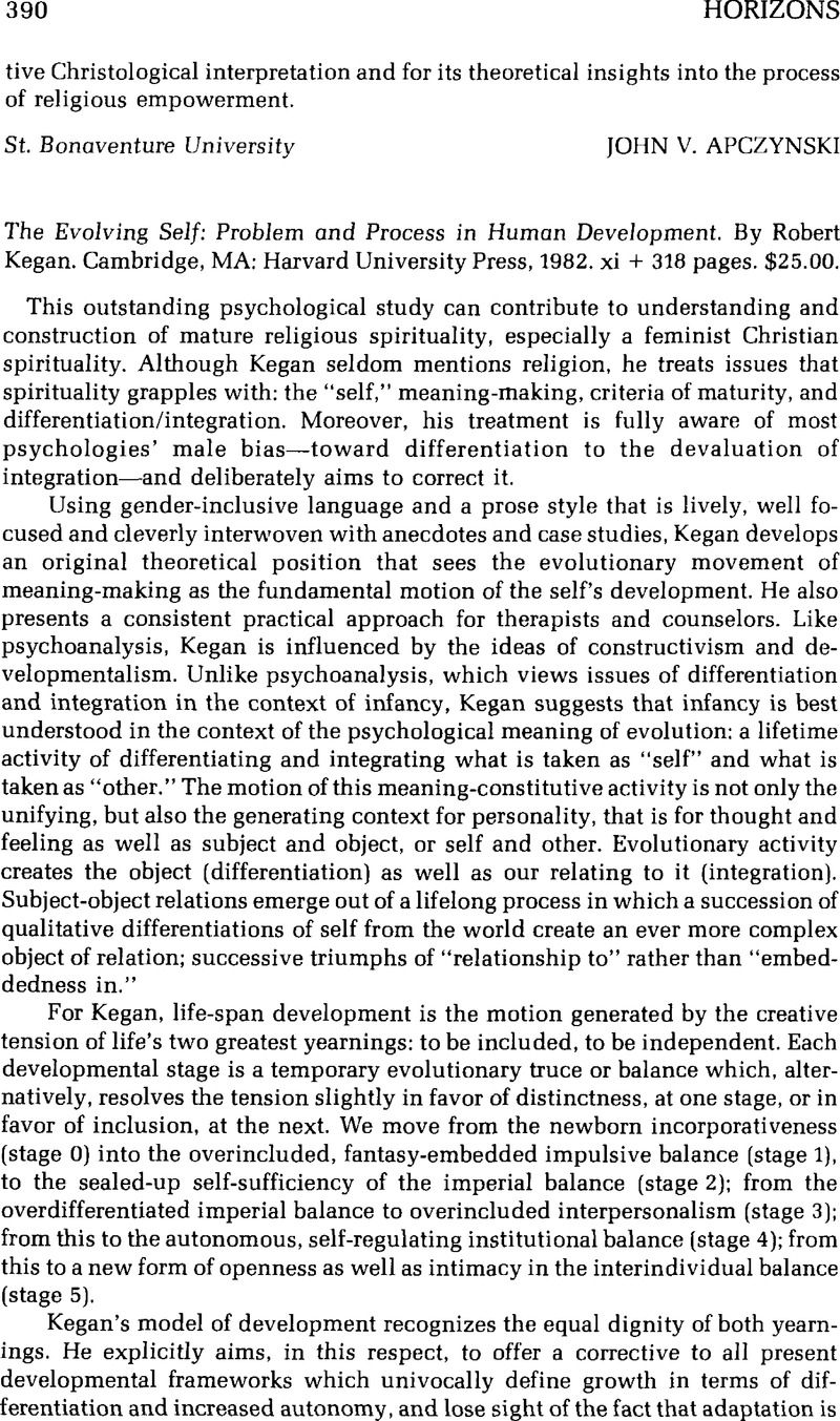 The Evolving Self: Problem and Process in Human Development. By Robert ...