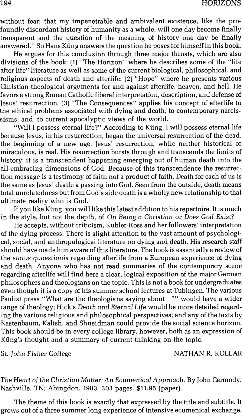 The Heart of the Christian Matter: An Ecumenical Approach. By John ...