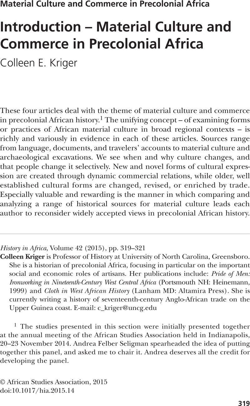 Introduction – Material Culture and Commerce in Precolonial Africa ...