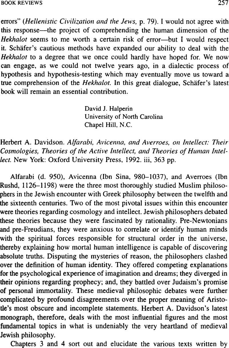 Herbert A. Davidson. Alfarabi, Avicenna, and Averroes, on Intellect ...