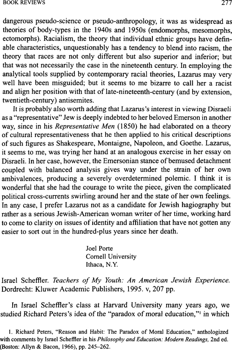 Israel Scheffler. Teachers of My Youth: An American Jewish Experience ...