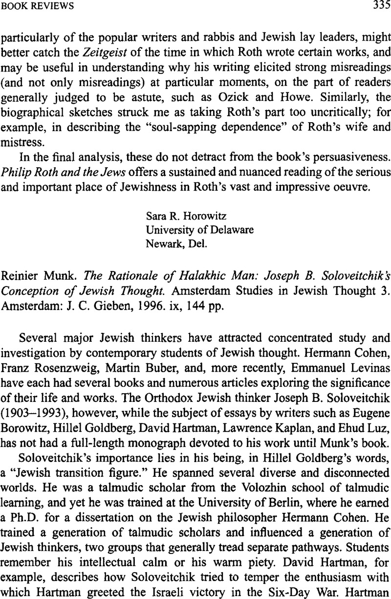 Reinier Munk. The Rationale of Halakhic Man: Joseph B. Soloveitchik's ...