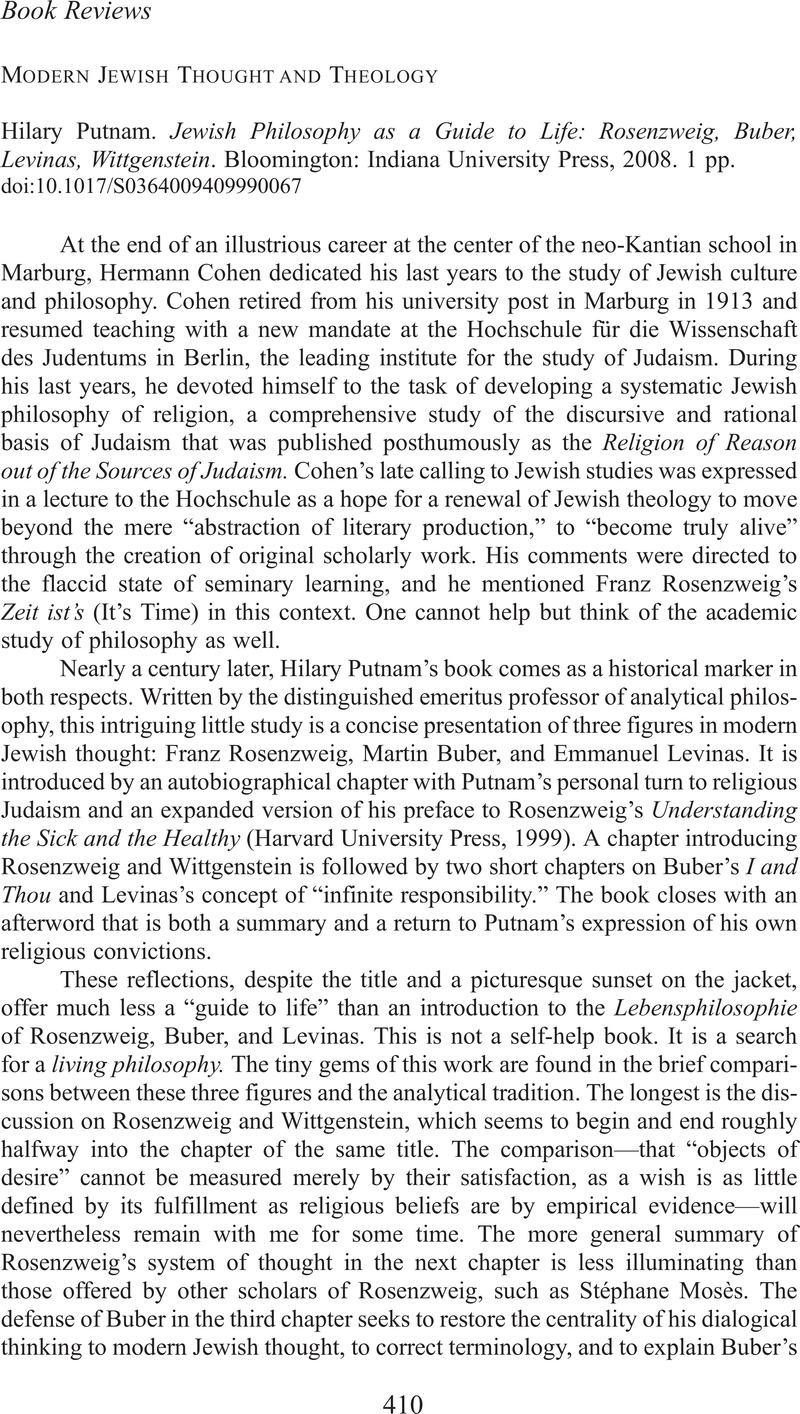 Hilary Putnam. Jewish Philosophy as a Guide to Life: Rosenzweig, Buber ...