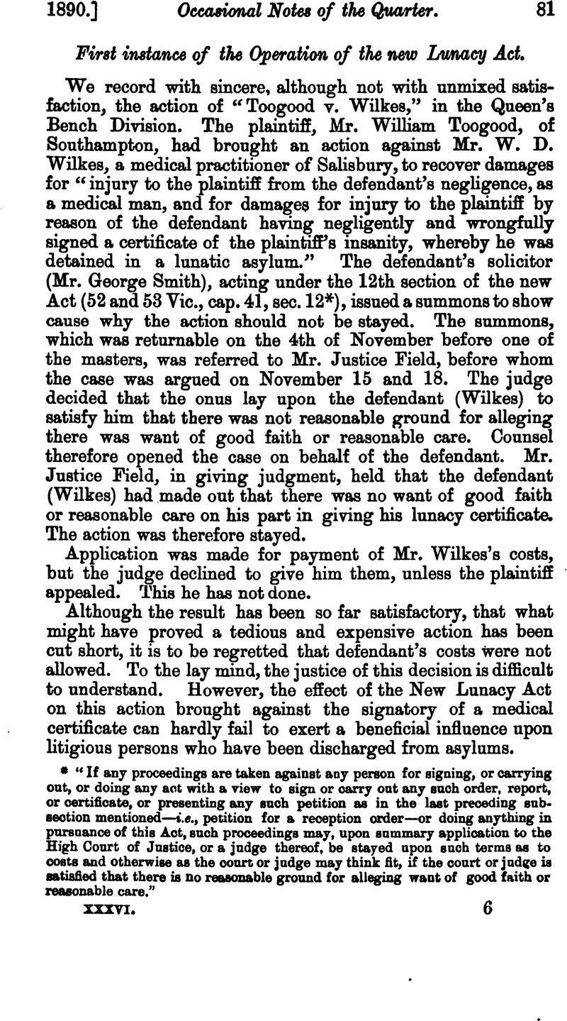 First instance of the Operation of the new Lunacy Act | Journal of ...