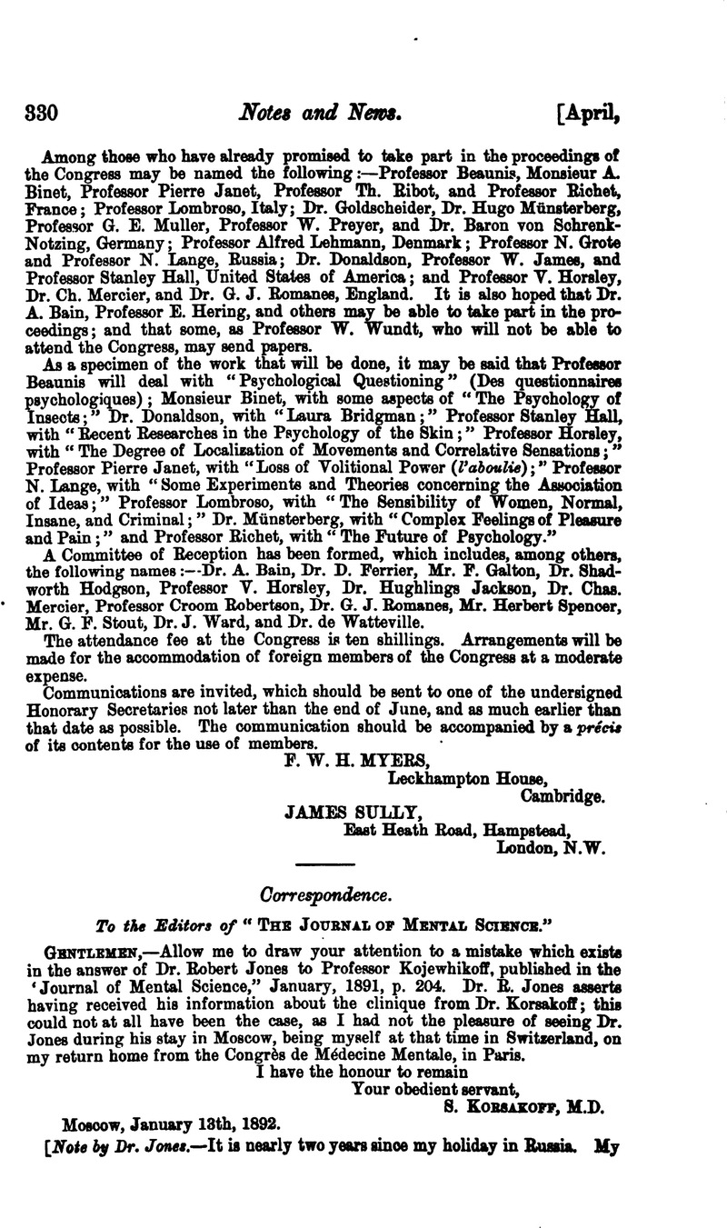 Correspondence | Journal of Mental Science | Cambridge Core
