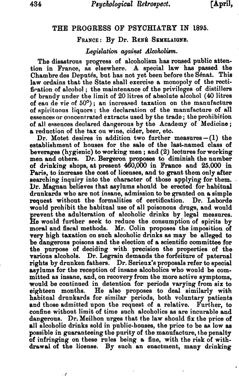 The Progress of Psychiatry in 1895 | Journal of Mental Science ...