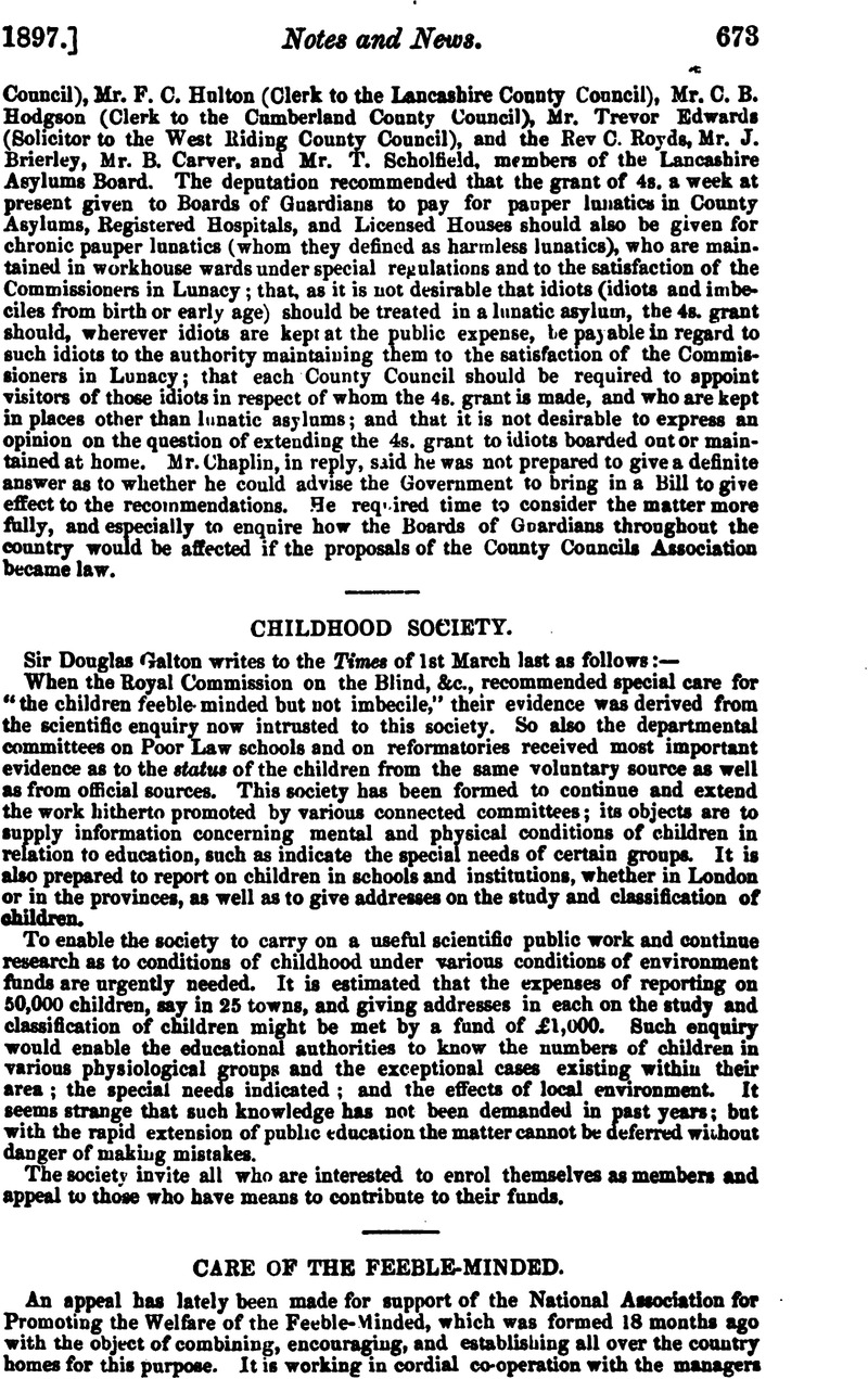 Care of the Feeble-Minded | Journal of Mental Science | Cambridge Core